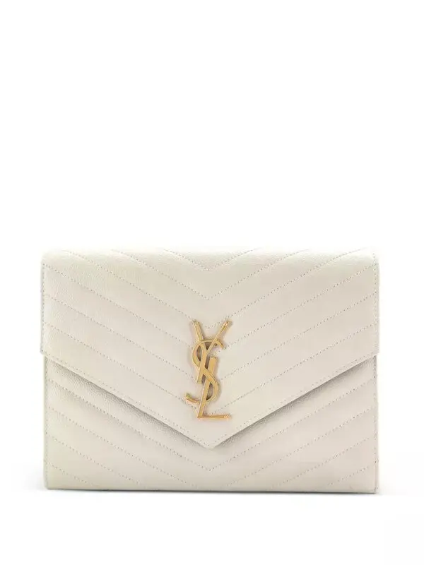 Saint Laurent Classic Monogram Envelope Wristlet - White