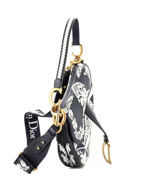 Dior Saddle Handbag Embroidered Calfskin Medium - Blue