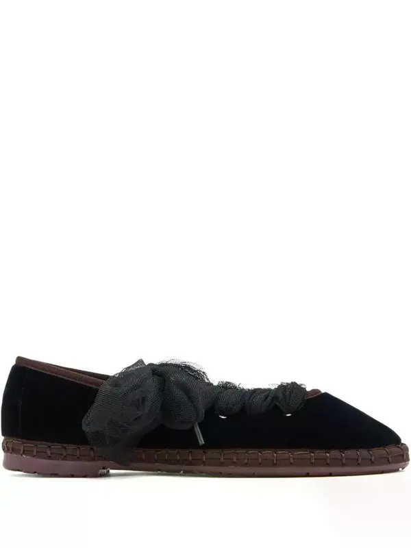 FLABELUS Ginevra Tulle Ribbon Espadrilles - Black