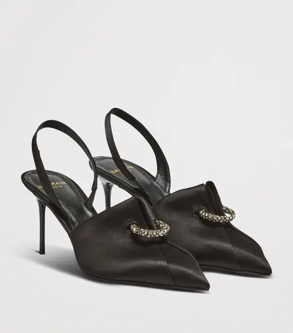 Balmain Satin Pierced Slingback Mules - Black