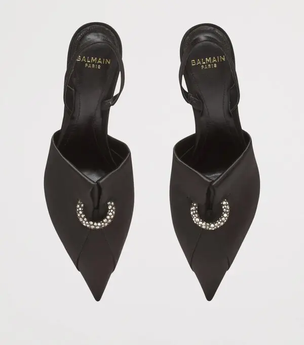 Balmain Satin Pierced Slingback Mules - Black