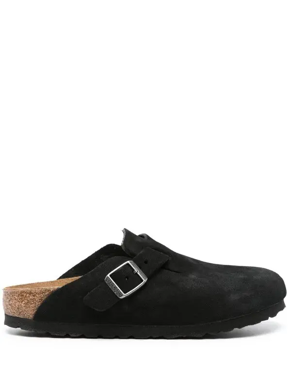 BIRKENSTOCK Boston Suede Leather Slippers - Black