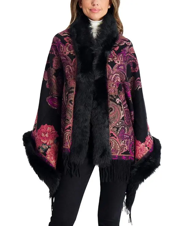 Gorski Double Face Cashmere Stole With Toscana Lamb Tape Top And Bottom - Red Paisley