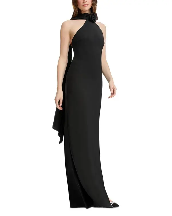 Dress the Population Halter Mock Neck Sheath Gown - Black