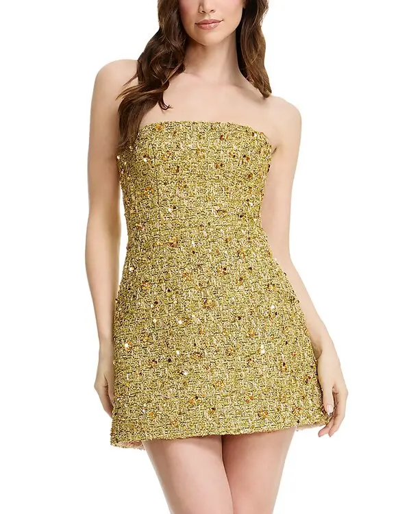 Dress The Population Strapless Structured A-line Mini Dress - Gold Multi