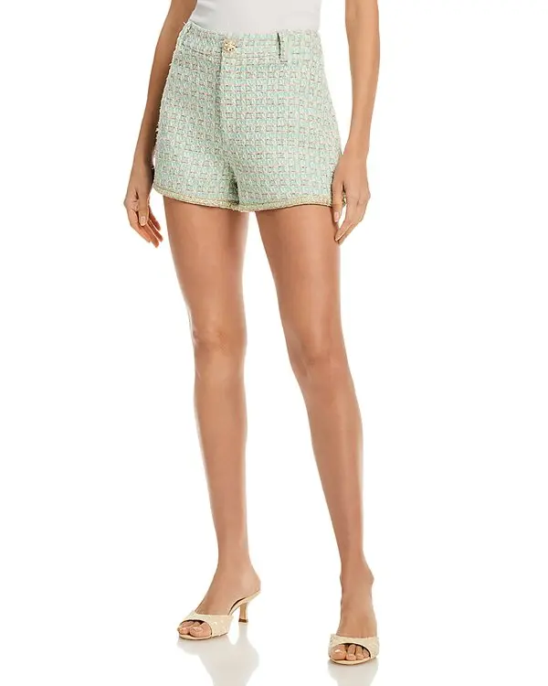 Aqua Tweed Braided Hem Shorts