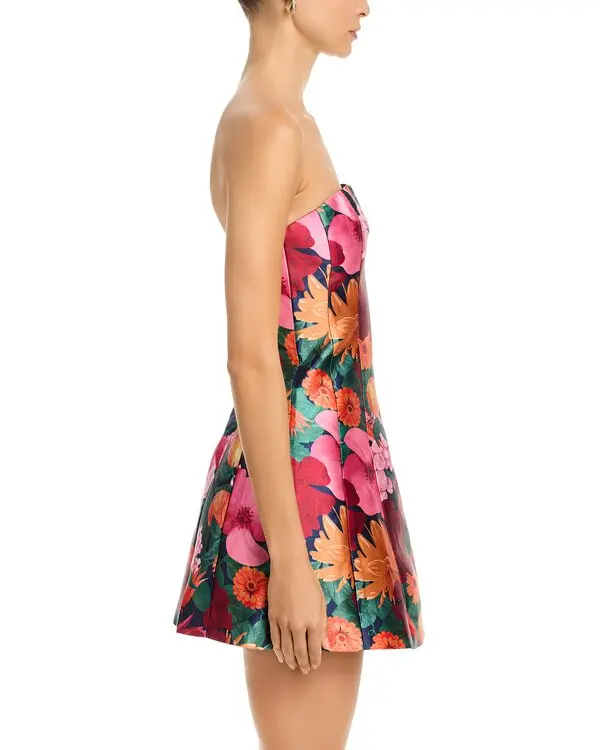 Aqua Floral & Fruit Strapless Mini Dress