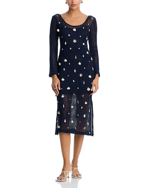 Aqua Treasure Crocheted Midi Dress - Navy