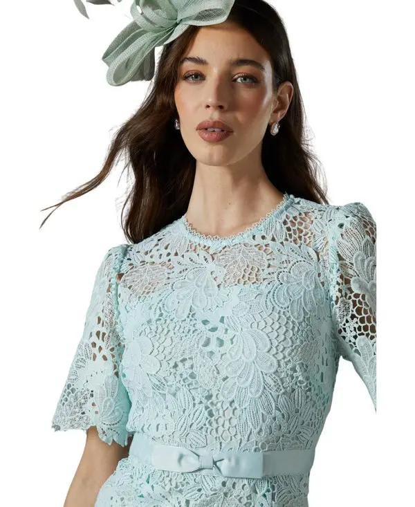 Coast Women's Lace Midi Dress With Bow Belt in Sage | Size: 8 | Down