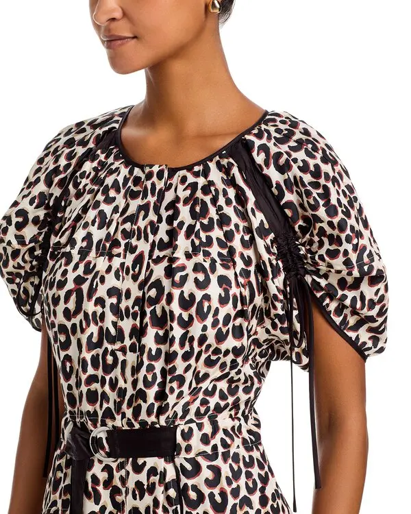 3.1 Phillip Lim Leopard Print Ruched Sleeve Midi Dress - Chalk Multi