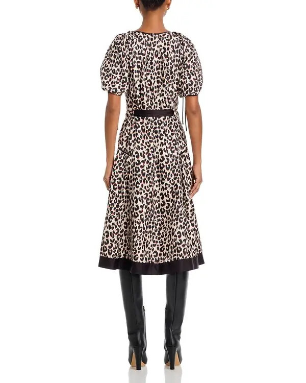 3.1 Phillip Lim Leopard Print Ruched Sleeve Midi Dress - Chalk Multi