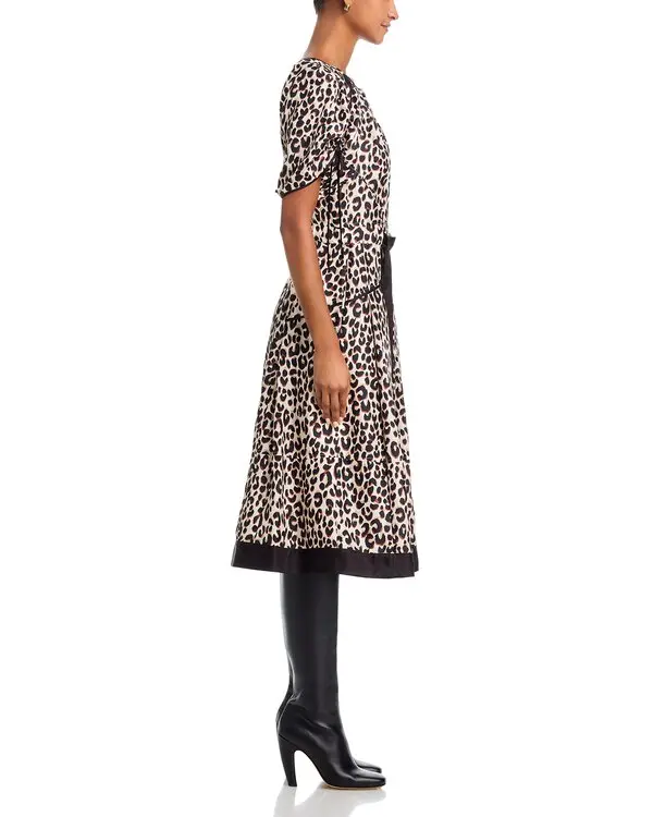 3.1 Phillip Lim Leopard Print Ruched Sleeve Midi Dress - Chalk Multi