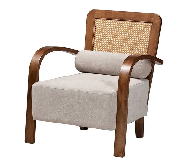 BALI & PARI Baxton Studio Sage Grey Fabric And Walnut Brown Wood Arm Chair - One-color