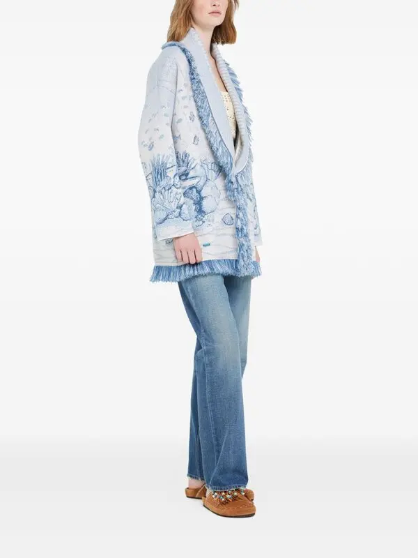 Alanui Wool Cardigan With Fringe Detailing - Clear Blue