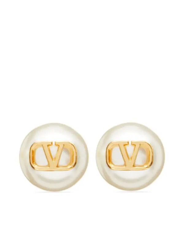 Valentino Garavani Vlogo Signature Pearls Stud Earrings - Golden
