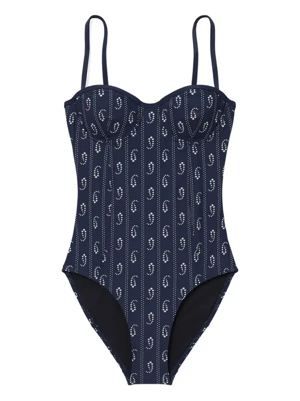 Tory Burch Printed Underwired One Piece Swimsuit - Blue