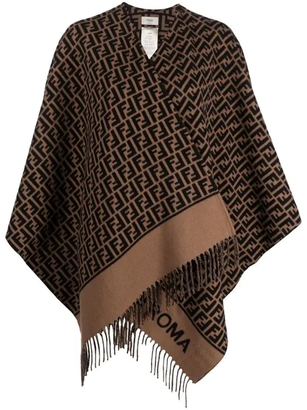 Fendi Ff Wool And Cashmere Poncho - Brown