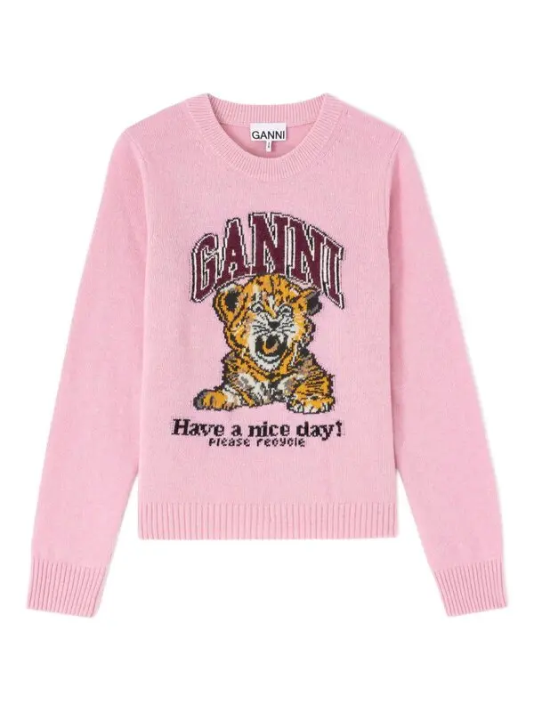 GANNI Wool Crewneck Sweater - Pink