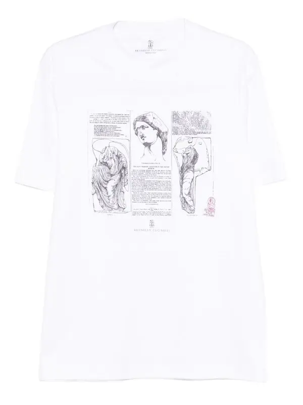 Brunello Cucinelli Printed Cotton T Shirt - White