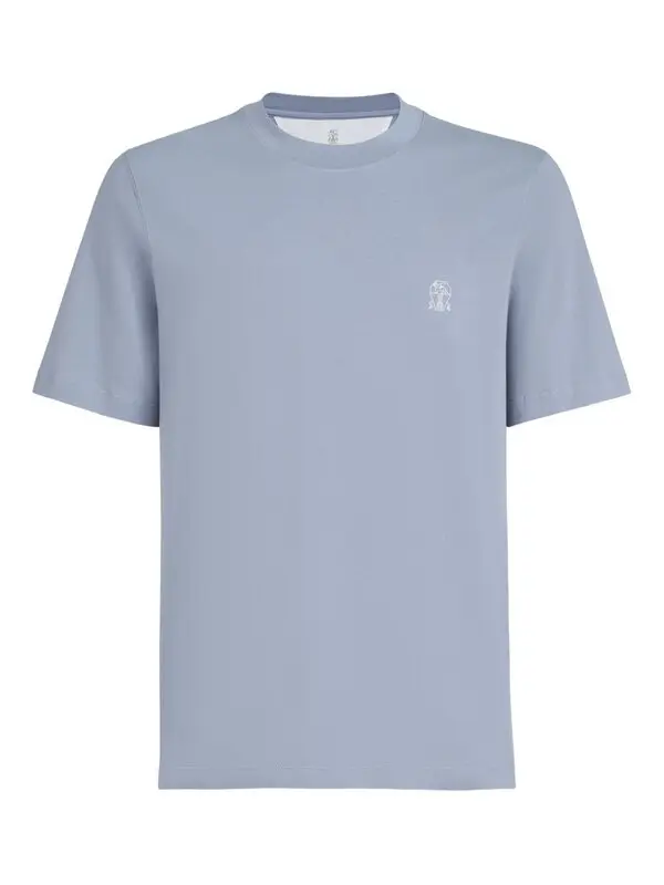 Brunello Cucinelli Logo Cotton T Shirt - Clear Blue