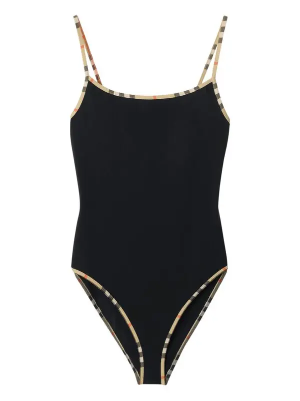 Burberry Swimsuit With Check Trim - Black