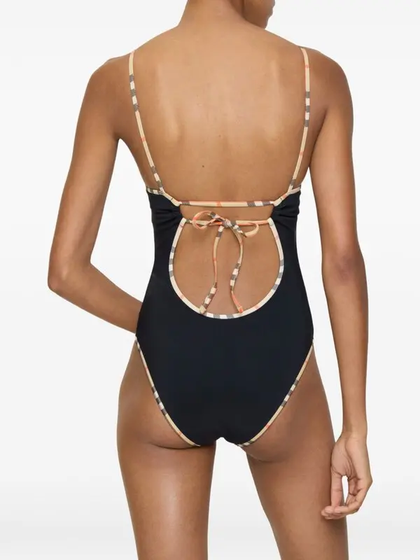 Burberry Swimsuit With Check Trim - Black