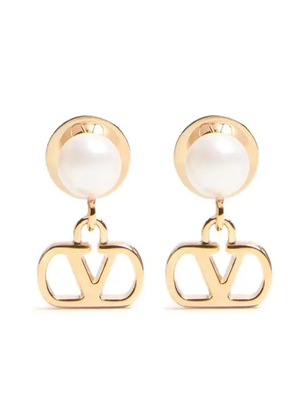 Valentino Garavani Vlogo Pearl Earrings - Golden