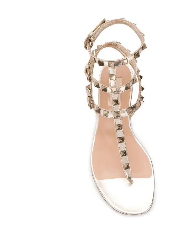 Valentino Garavani Rockstud Leather Thong Sandals - Grey