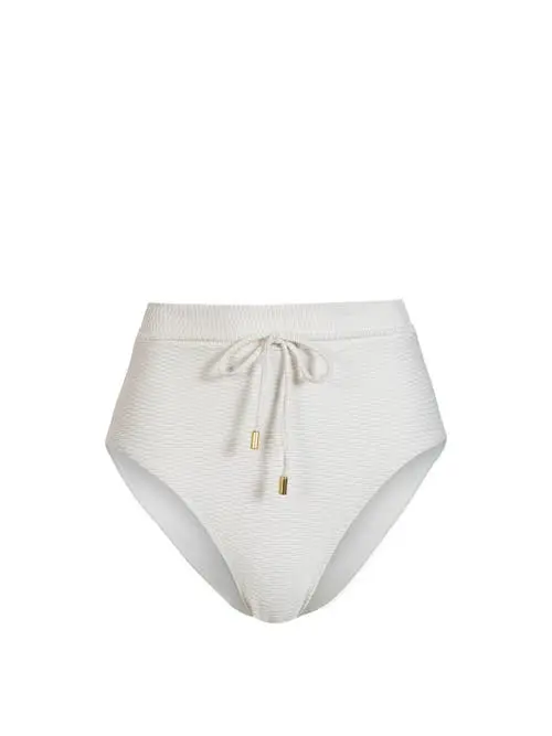 CHANGE OF SCENERY Belted High-waist Bikini Bottom - Ivory/gold Metallic