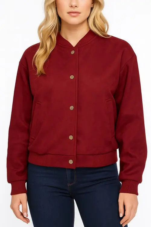 BISHOP + YOUNG Chelsea Faux Suede Bomber Jacket - Crimson