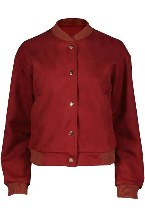 BISHOP + YOUNG Chelsea Faux Suede Bomber Jacket - Crimson