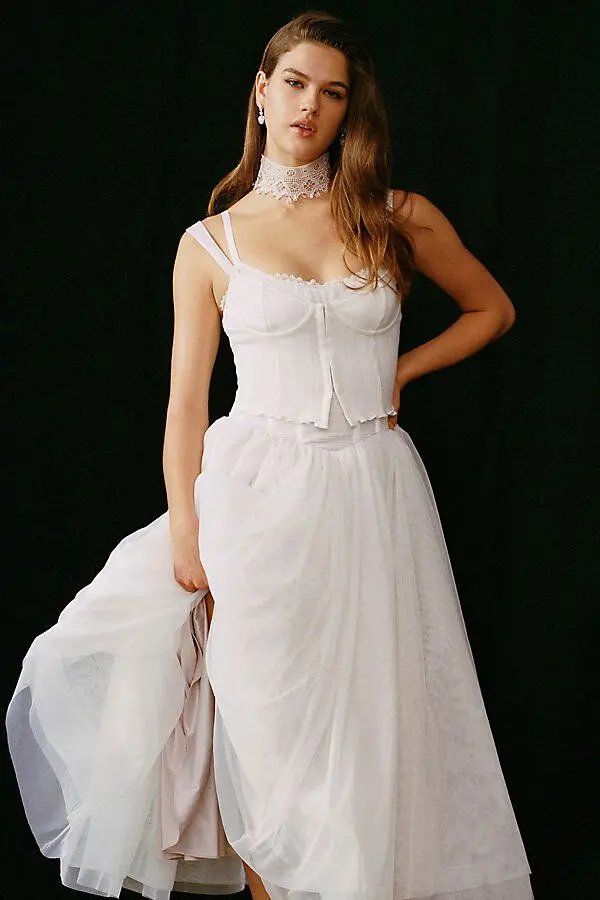 Bhldn Sleeveless Corset Tulle Midi Dress - Ivory