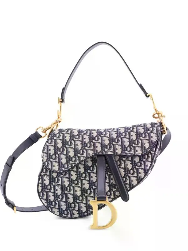 Dior Saddle Handbag With Strap Oblique Canvas Medium Shoulder Bag - Blue