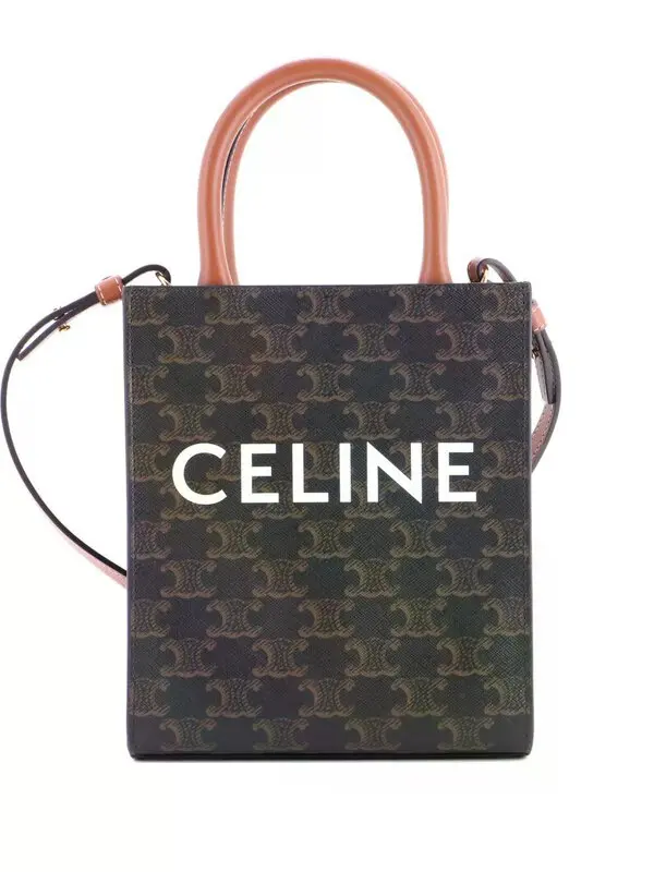 Celine Vertical Cabas Tote Triomphe Coated Canvas Mini Satchel - Brown