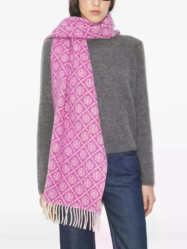 Tory Burch T-monogram Fringed Scarf - Pink