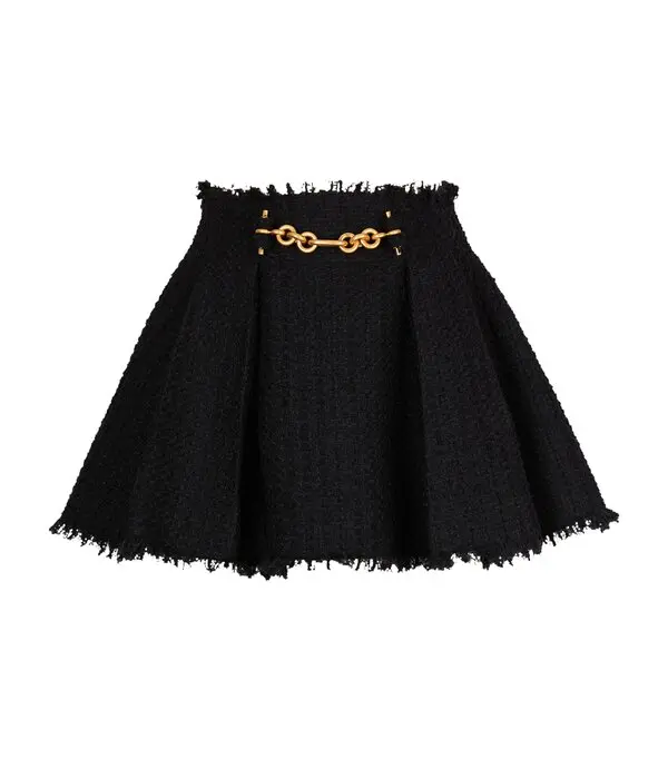 Balmain Tweed Mini Skirt With Chain Detail