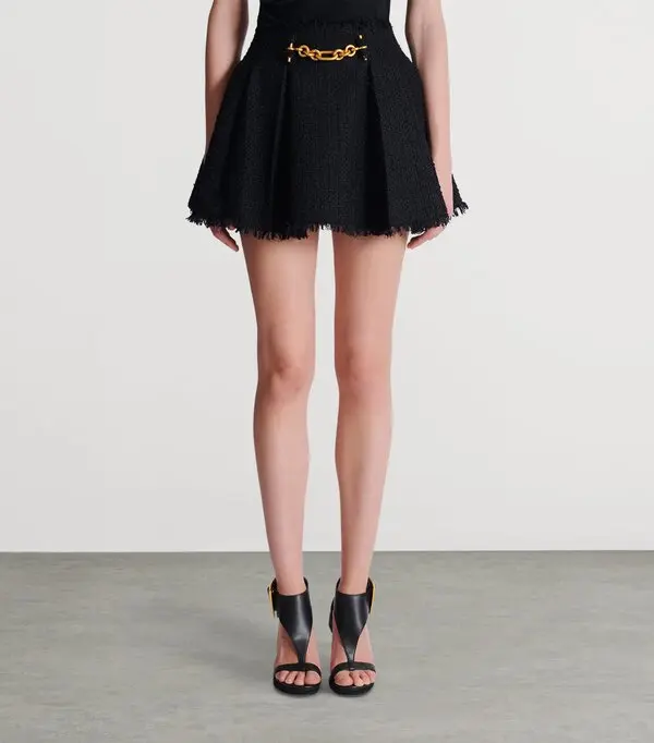 Balmain Tweed Mini Skirt With Chain Detail