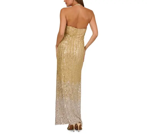 princess polly baby blue dress Adrianna Papell Beaded Halter Gown - Silver/Gold - 20% Off