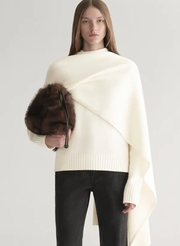 A.L.C. Davin Draped Wool Sweater - Ivory