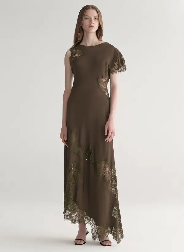 A.L.C. Alessia Lace And Textured Satin Maxi Dress - Military