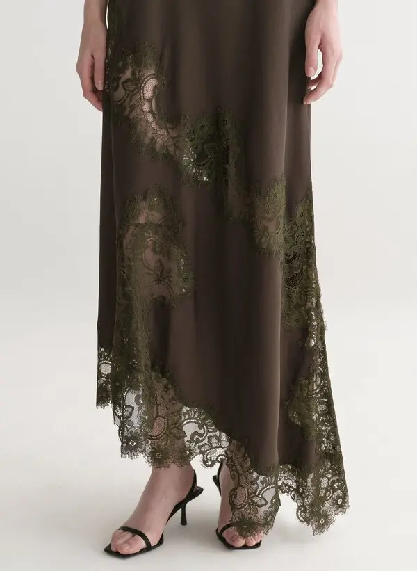 A.L.C. Alessia Lace And Textured Satin Maxi Dress - Military