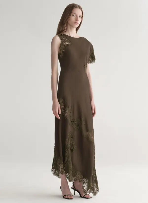A.L.C. Alessia Lace And Textured Satin Maxi Dress - Military
