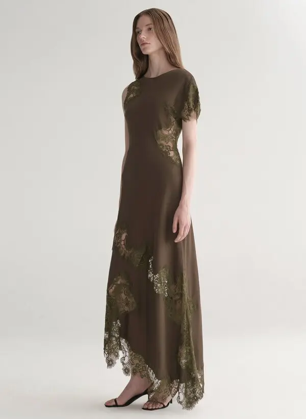 A.L.C. Alessia Lace And Textured Satin Maxi Dress - Military