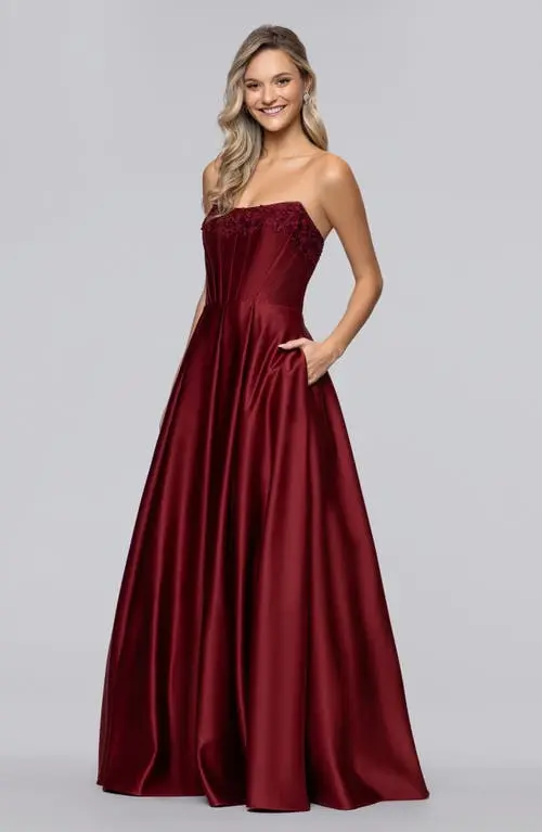 BLONDIE NITES Satin Corset Strapless Gown