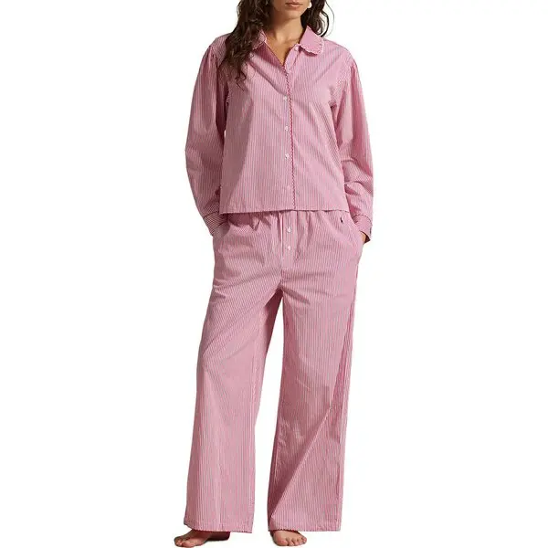 Polo Ralph Lauren Stitched Long Pajamas - College Pink Stripe