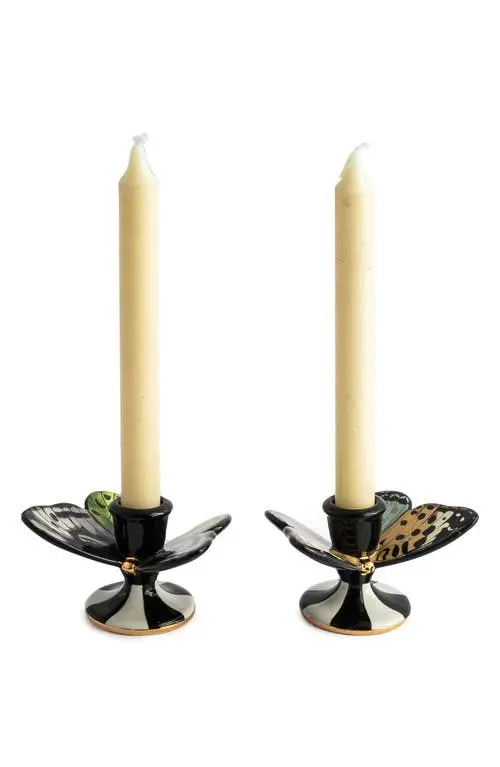 MACKENZIE-CHILDS Toile Set Of 2 Butterfly Candleholders