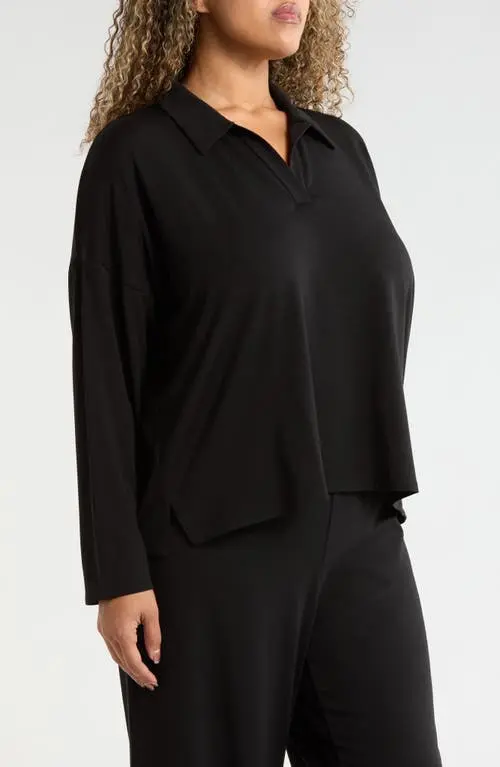 Eileen Fisher Boxy Henley Jersey Top - Black