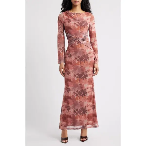 PETAL & PUP Nash Long Sleeve Body-con Dress - Blurred Botanics