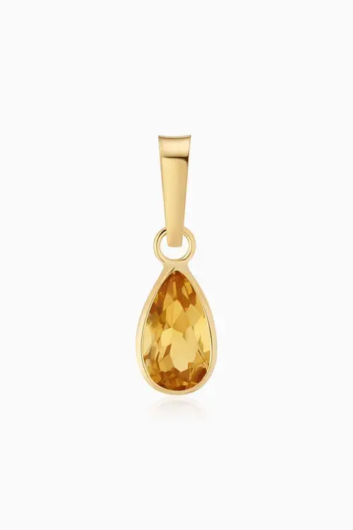 ORADINA 14k Yellow Gold Pear Pendant Charm - White Gold/ Citrine