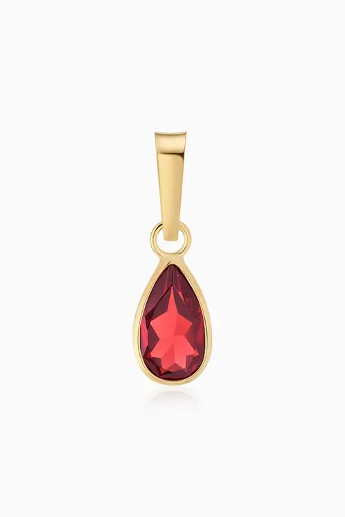 ORADINA 14k Yellow Gold Pear Pendant Charm - White Gold/ Garnet